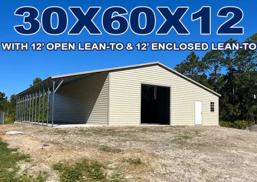 30x60x12 Metal Barn with Lean-tos - Keen's Buildings